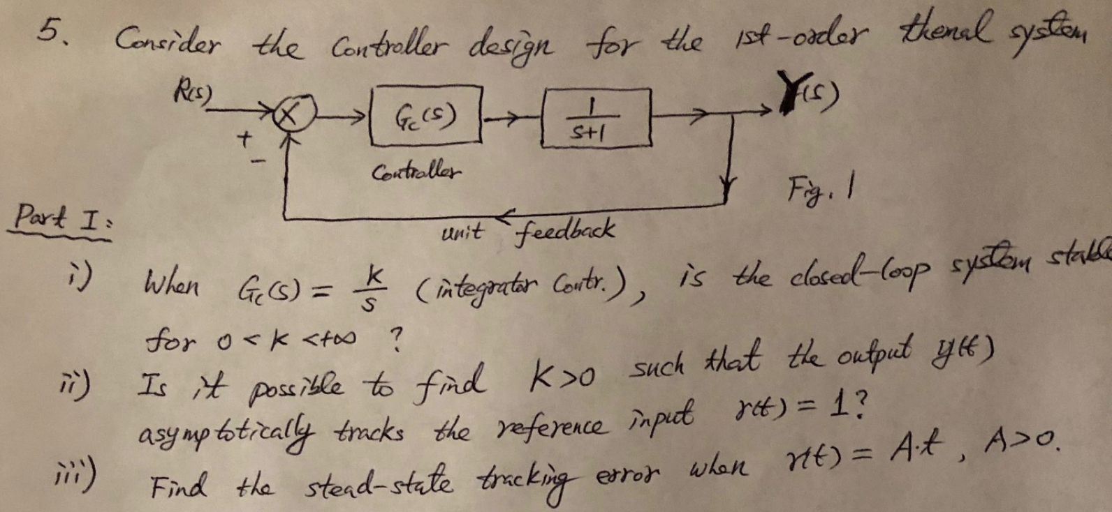 Solved 3. Consider the Controller design for the 1st-order | Chegg.com