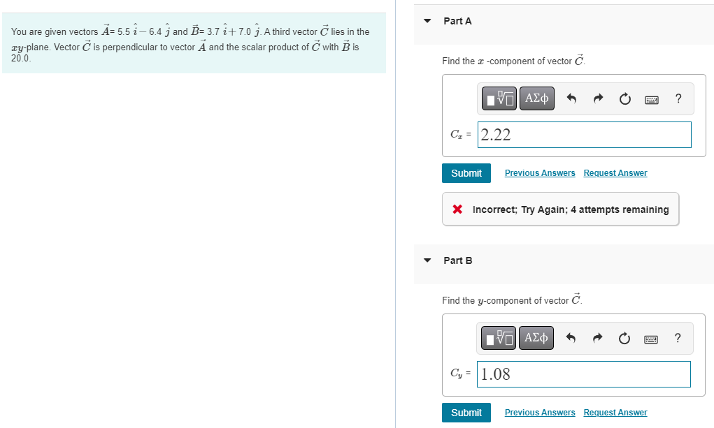 Solved Given Two Vectors A 4 00i 7 20j And