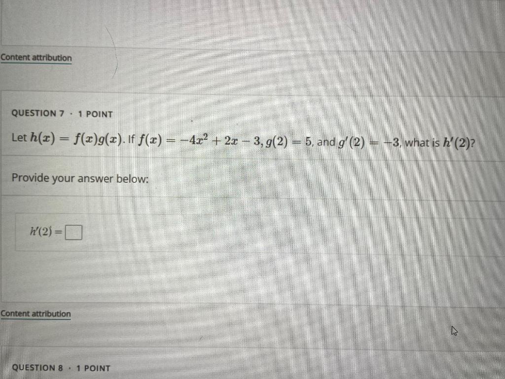 Solved Content attribution QUESTION 7 - 1 POINT Let h(x) = | Chegg.com