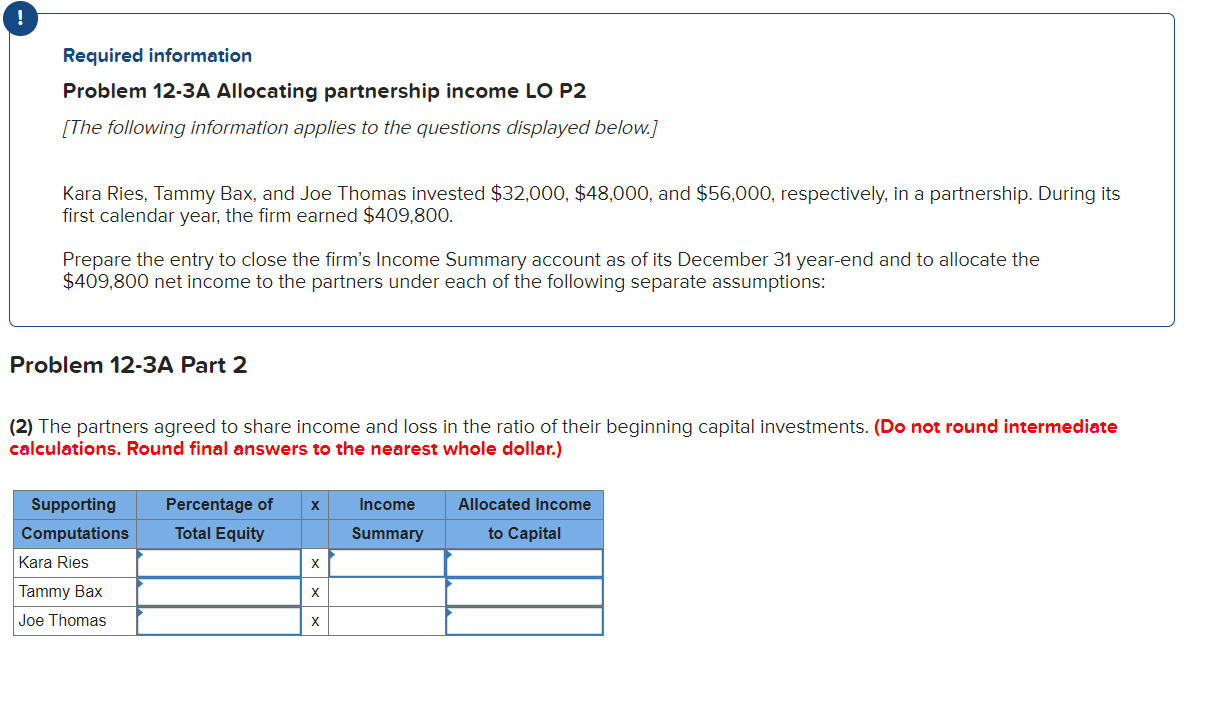 Solved Kara Ries, Tammy Bax, and Joe Thomas invested | Chegg.com