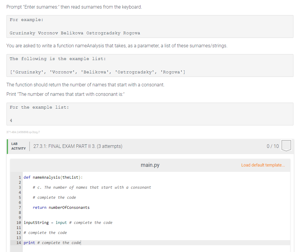 Solved Prompt "Enter surnames:" then read surnames from the | Chegg.com