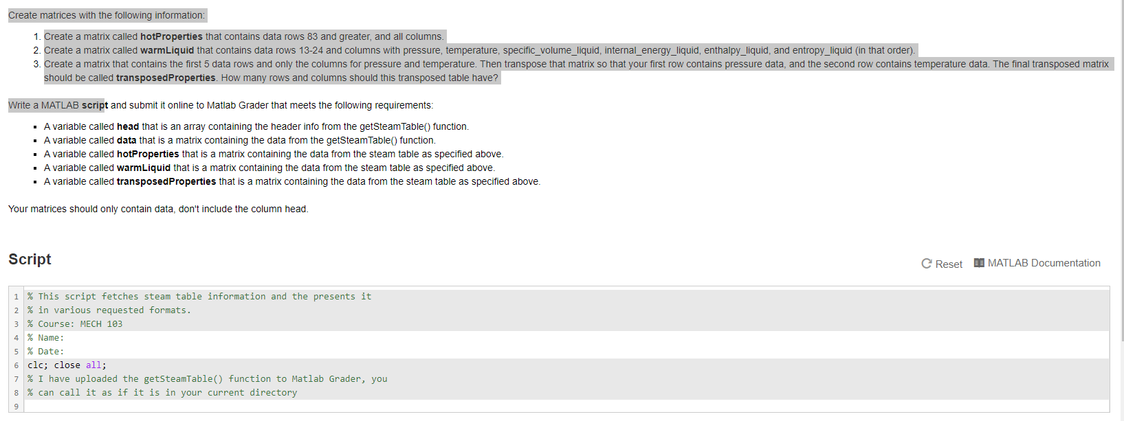 Create matrices with the following information: 1. | Chegg.com