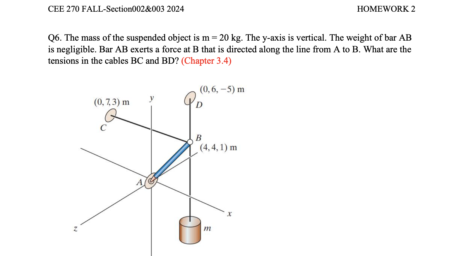 Solved Q6. ﻿The mass of the suspended object is m=20kg. ﻿The | Chegg.com