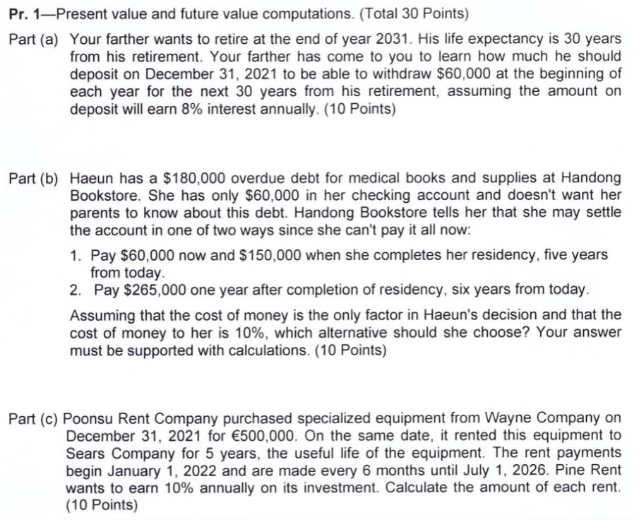 Solved Pr. 1—Present value and future value computations. | Chegg.com