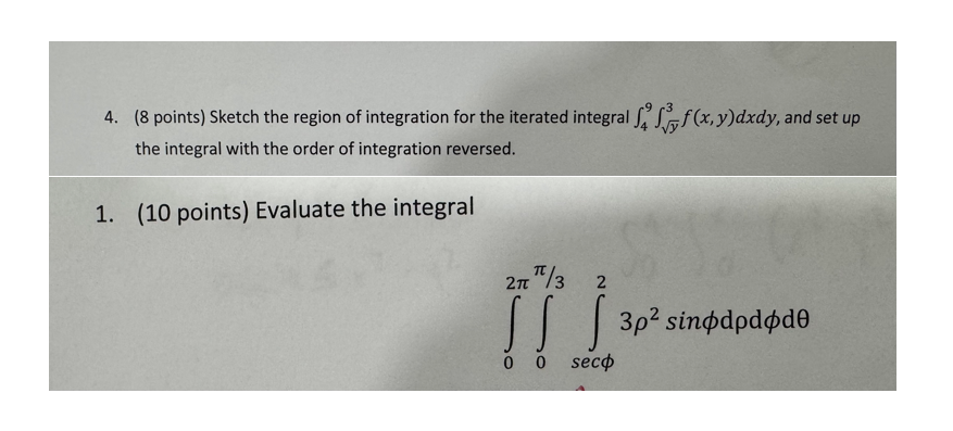 Solved (8 ﻿points) ﻿Sketch the region of ﻿integration for | Chegg.com