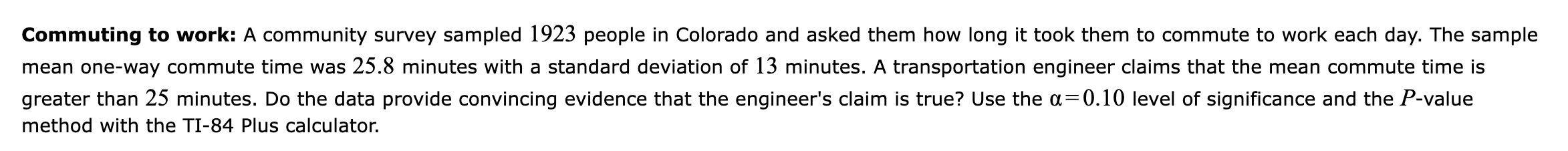 Solved Commuting to work: A community survey sampled 1923 | Chegg.com