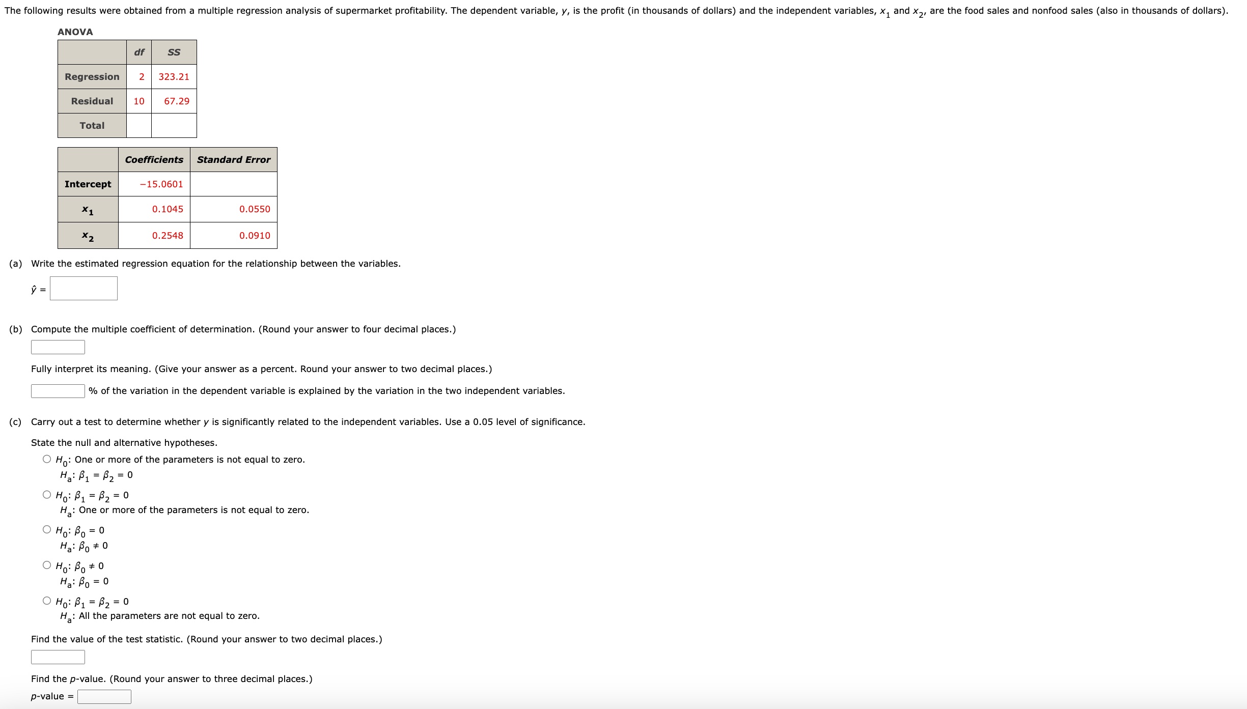 Solved ANOVA(a) ﻿Write the estimated regression equation for | Chegg.com