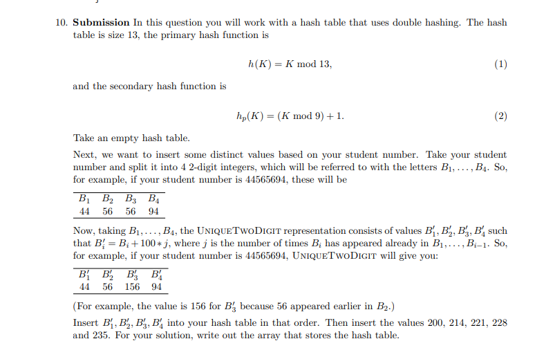 Solved Example If your student number was 44565694, your | Chegg.com