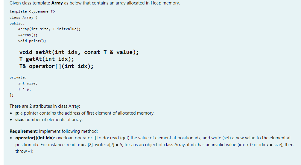 Solved Given Class Template Array As Below That Contains An Chegg