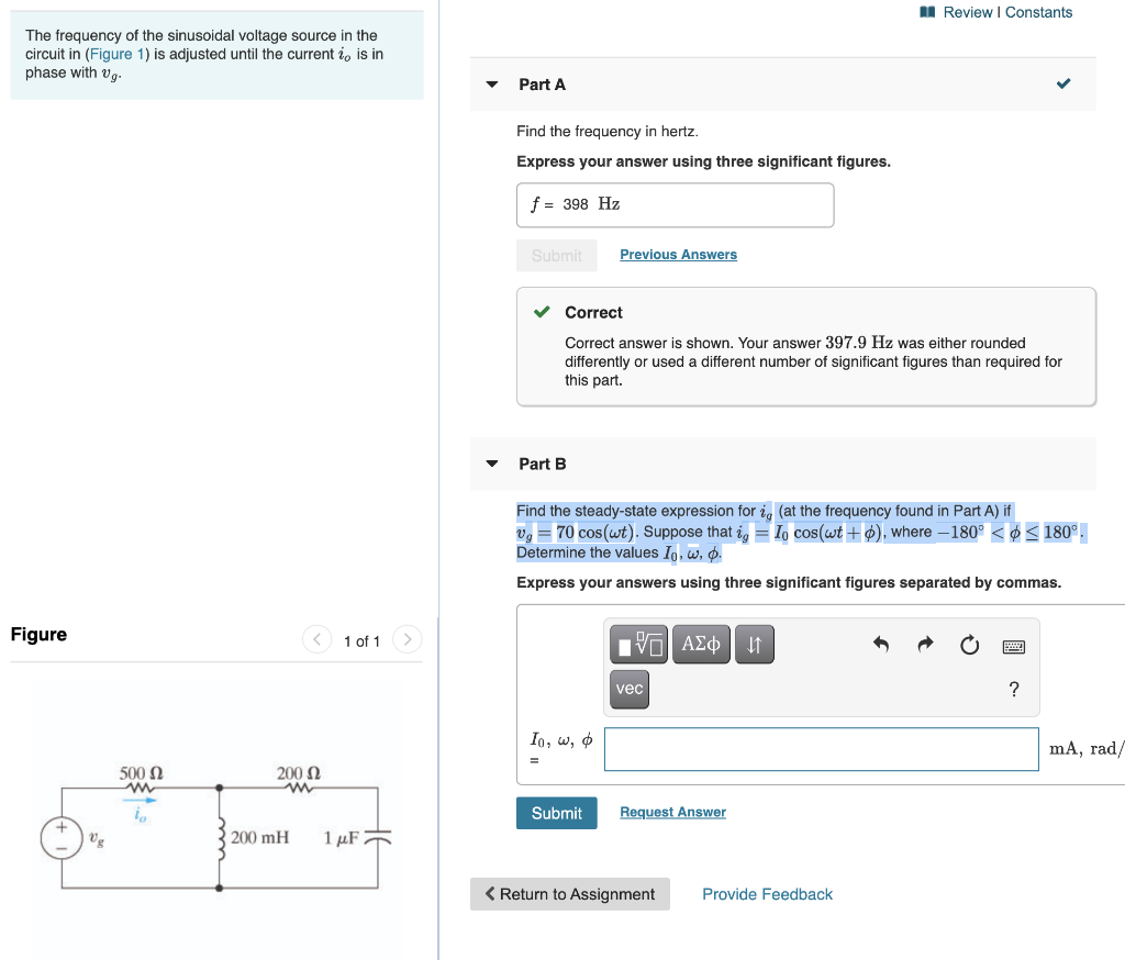 Solved Review Constants The frequency of the sinusoidal | Chegg.com