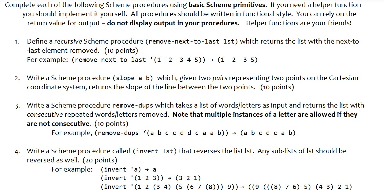 Complete each of the following Scheme procedures | Chegg.com