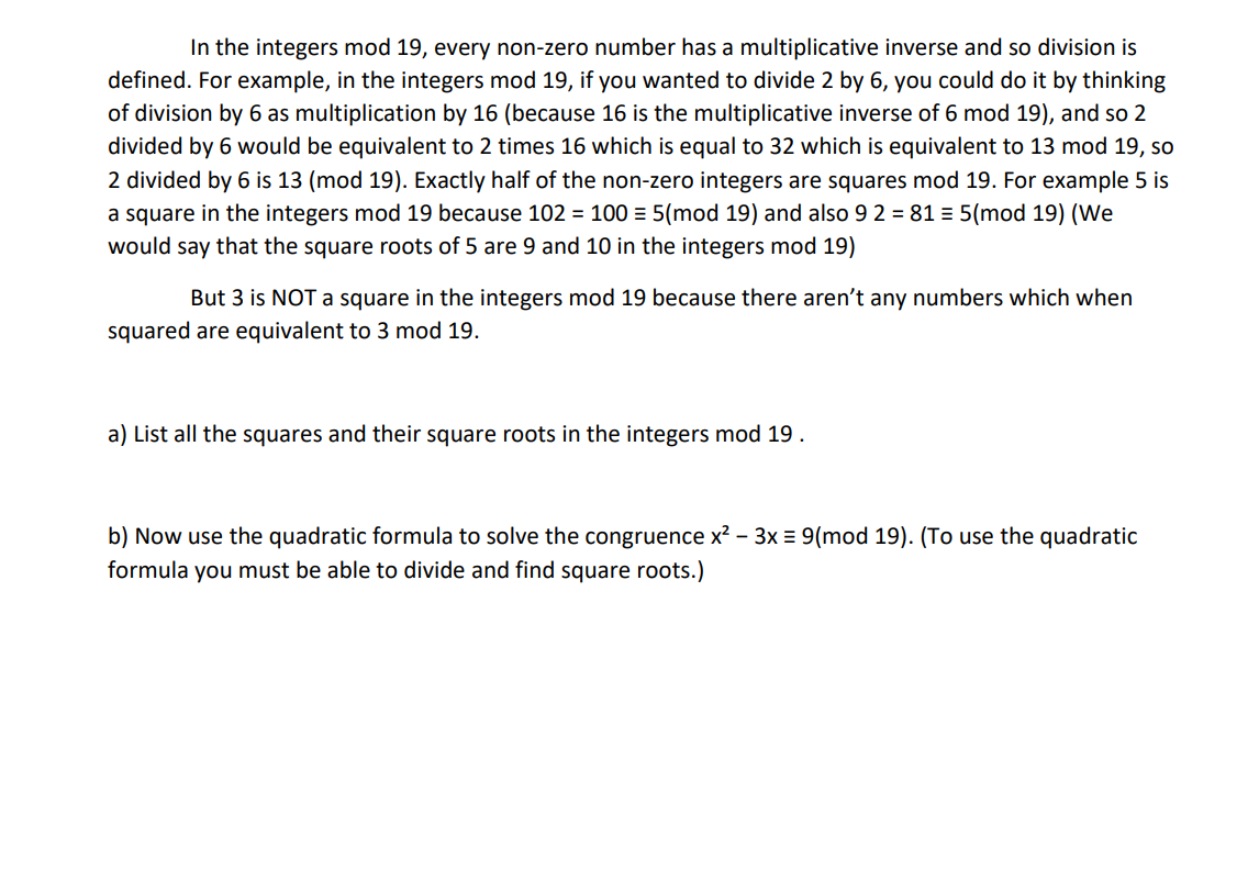 Solved In the integers mod 19, every non-zero number has a | Chegg.com