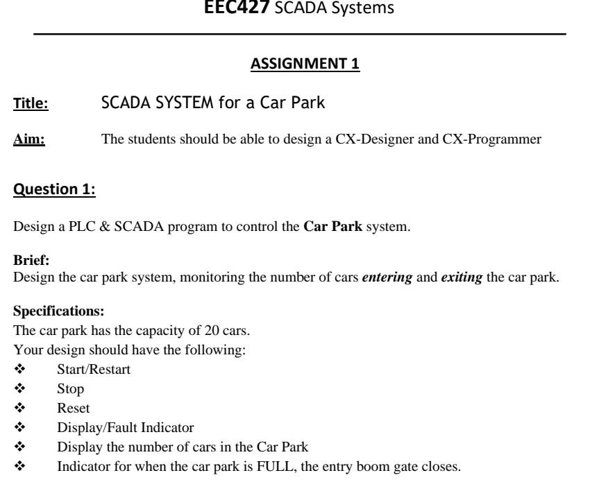 Solved Title: SCADA SYSTEM for a Car Park Aim: The students | Chegg.com