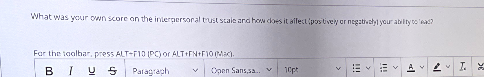 Solved What was your own score on the interpersonal trust | Chegg.com