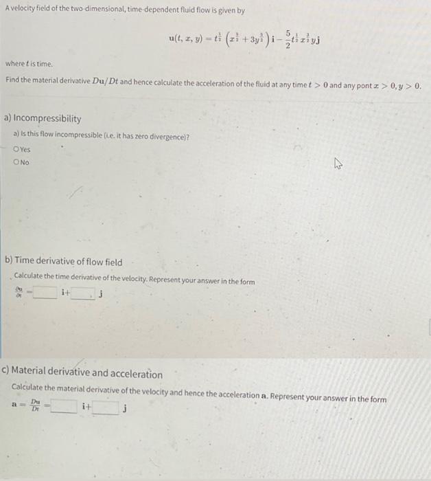 Solved A velocity field of the two-dimensional, | Chegg.com
