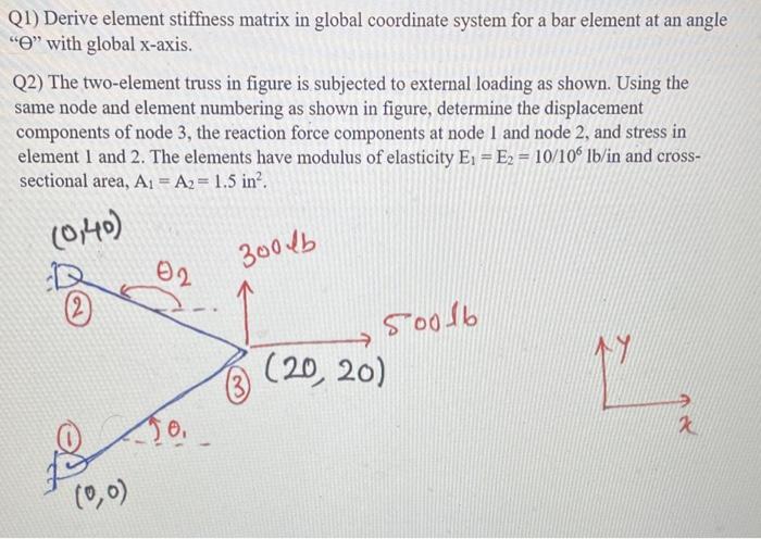 Solved Q1) Derive element stiffness matrix in global | Chegg.com Solved Q1) Derive element stiffness matrix in global | Chegg.com