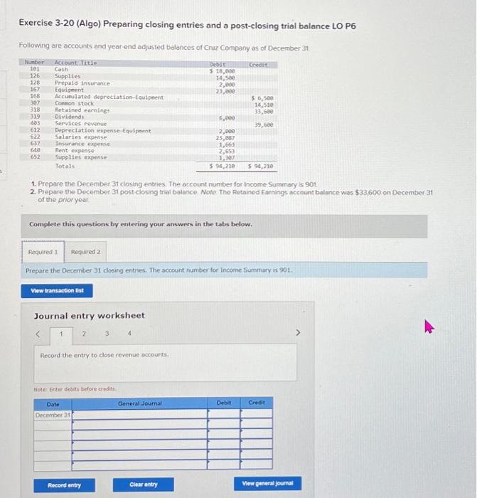 Solved S Exercise 3-20 (Algo) Preparing closing entries and | Chegg.com