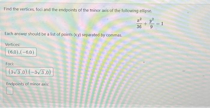 Solved Find the vertices, foci and the endpoints of the | Chegg.com