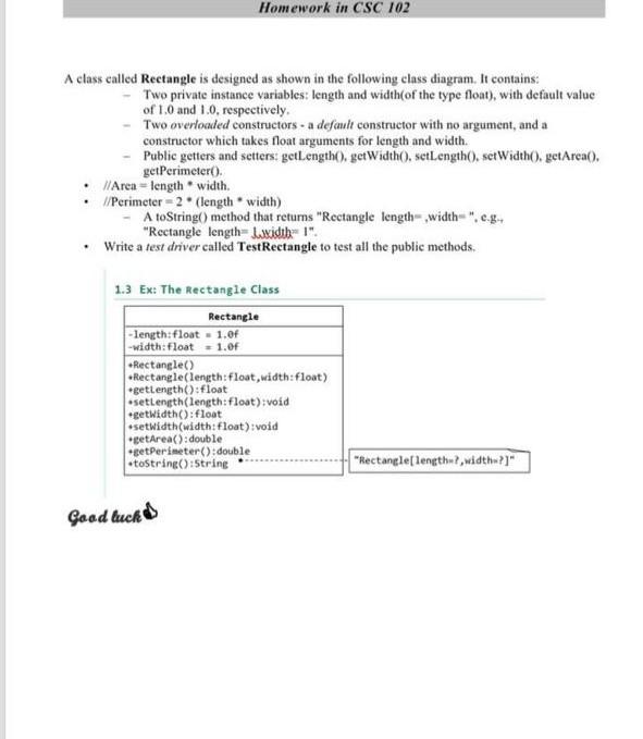 Solved Homework in CSC 102 A class called Rectangle is | Chegg.com