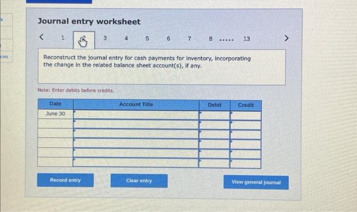 Journal entry worksheet 23 5 6 7 8 13 Reconstruct the | Chegg.com