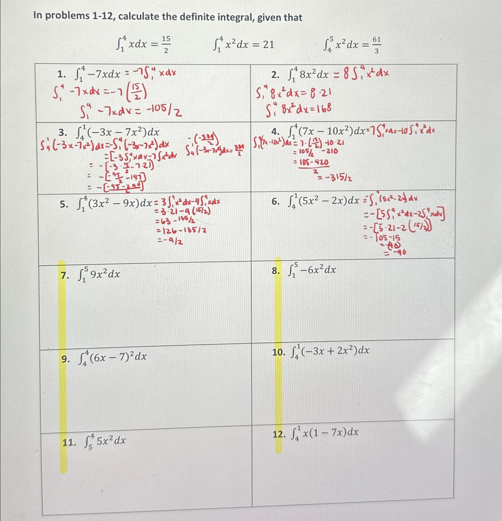 Solved In problems 1-12, ﻿calculate the definite integral, | Chegg.com