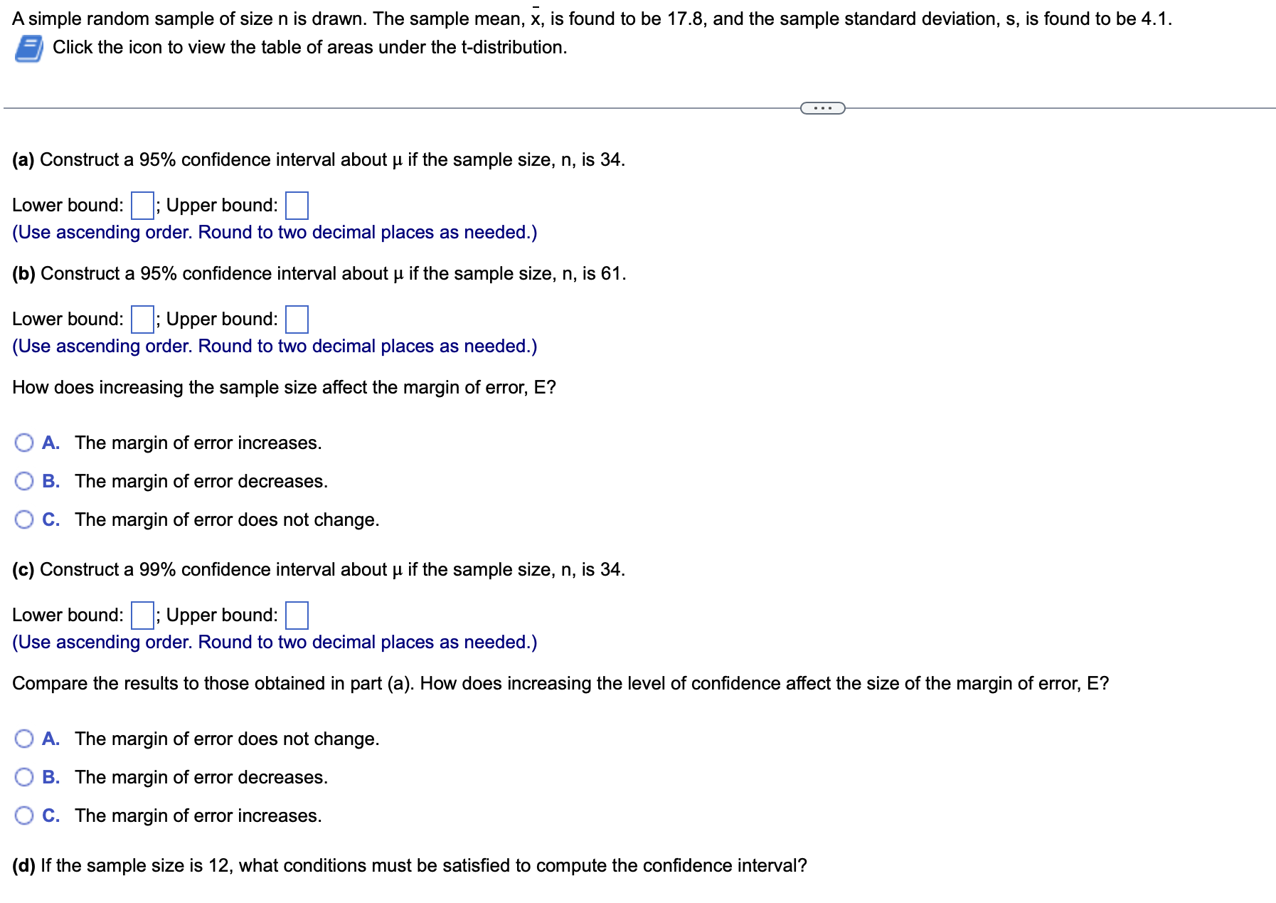 Solved A simple random sample of size n ﻿is drawn. The | Chegg.com