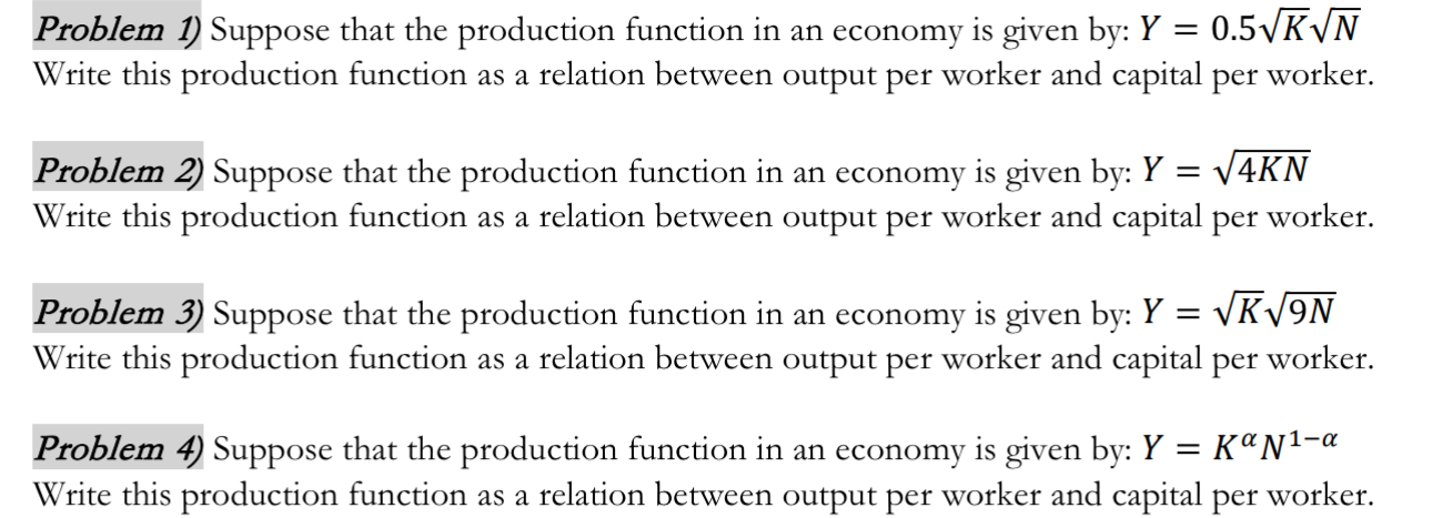 Solved Problem 1) ﻿Suppose that the production function in | Chegg.com