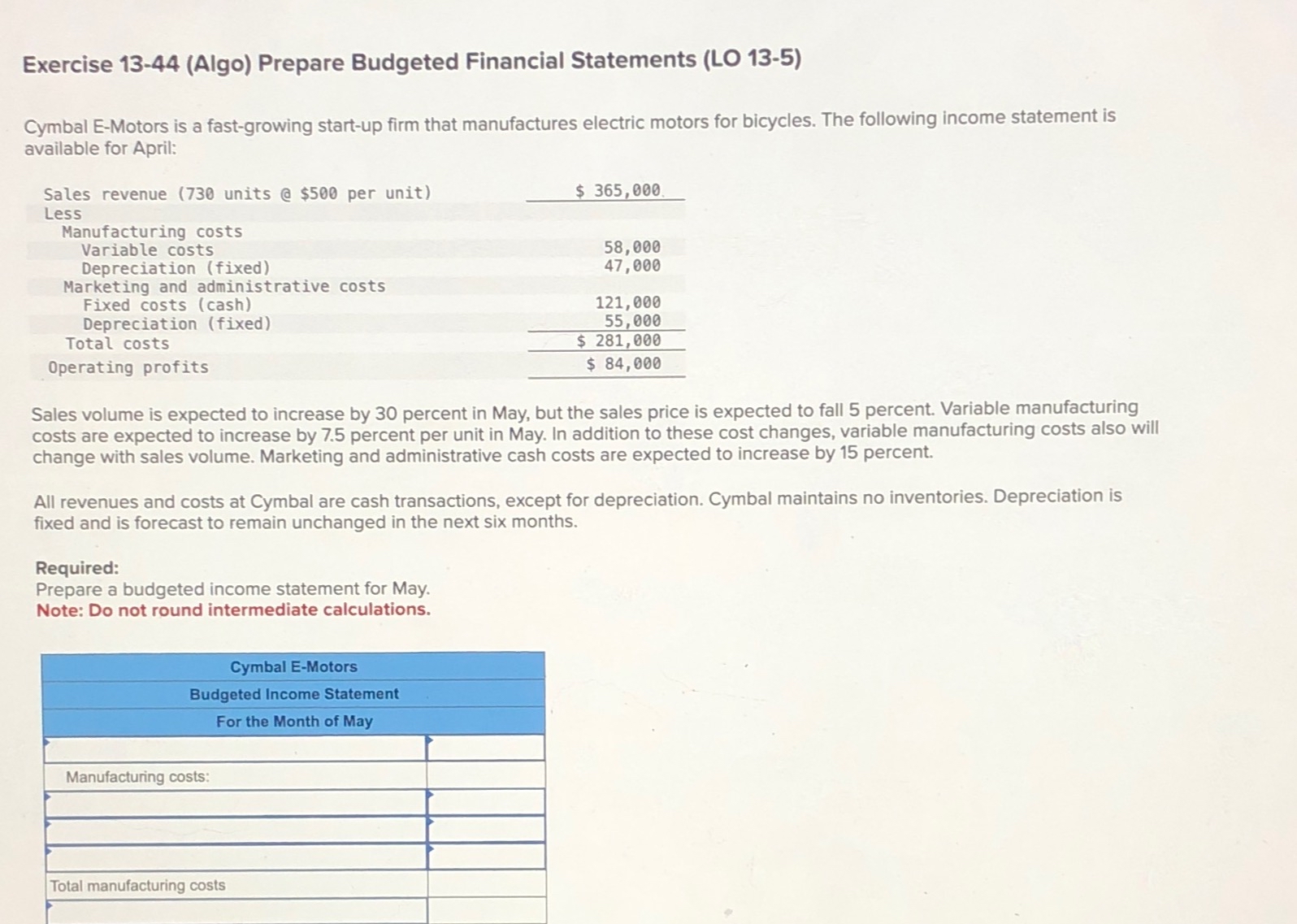 Solved Exercise 13-44 (Algo) ﻿Prepare Budgeted Financial | Chegg.com