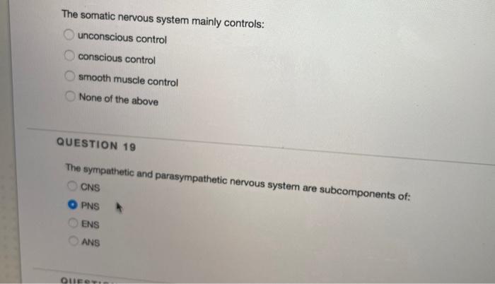 Solved The somatic nervous system mainly controls: | Chegg.com
