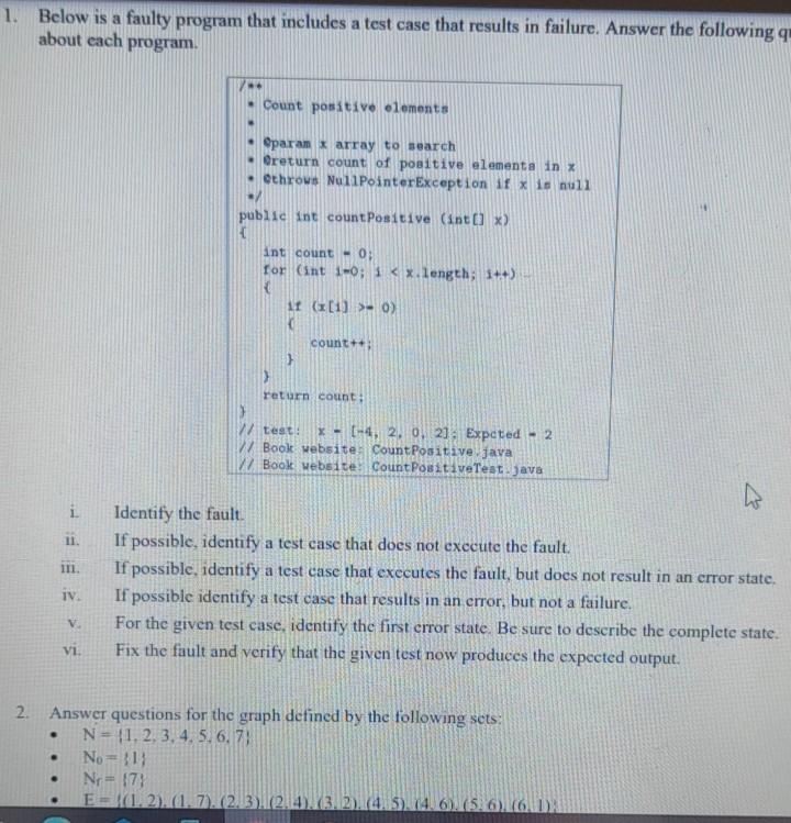 Solved 1. Below is a faulty program that includes a test | Chegg.com