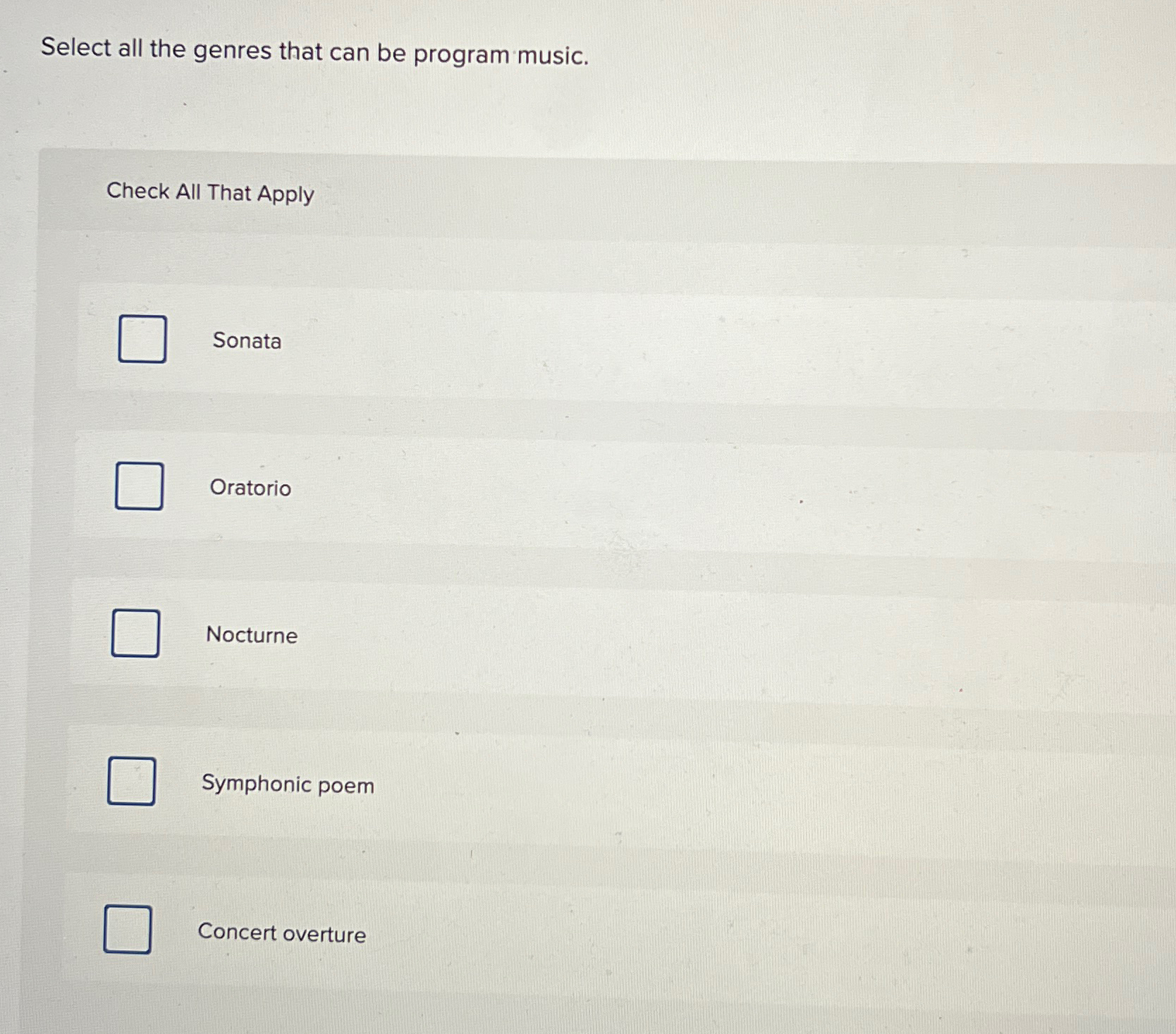 Solved Select all the genres that can be program music.Check | Chegg.com