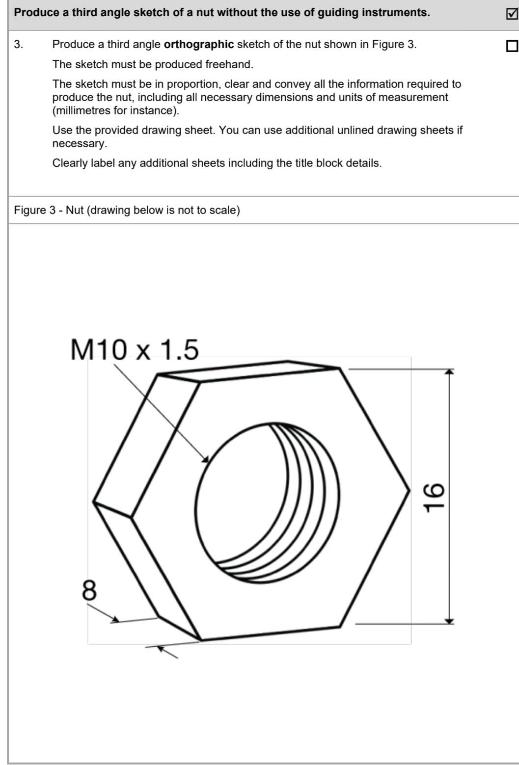 Solved Produce a third angle sketch of a nut without the use | Chegg.com