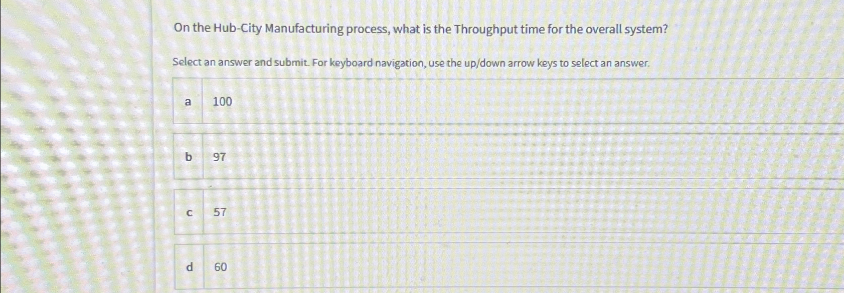 Solved On the Hub-City Manufacturing process, what is the | Chegg.com