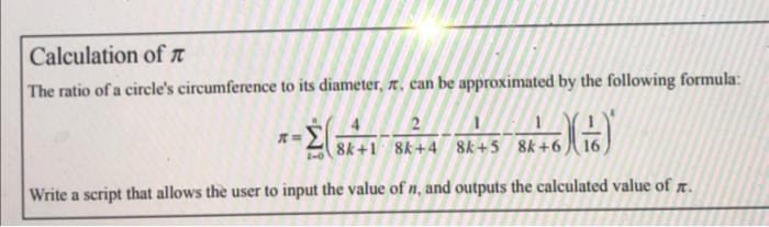 Solved Calculation of π The ratio of a circle's | Chegg.com