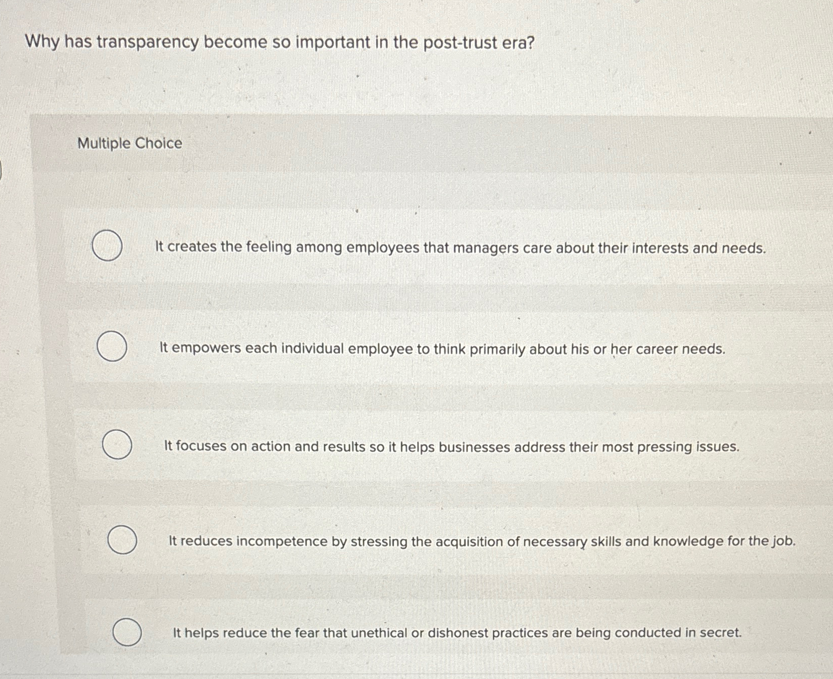 Solved Why has transparency become so important in the | Chegg.com