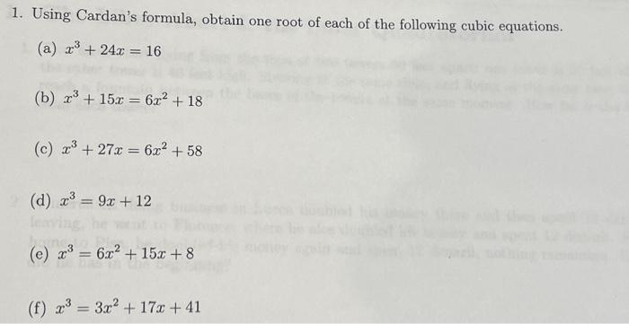 Solved 1. Using Cardan's formula, obtain one root of each of | Chegg.com