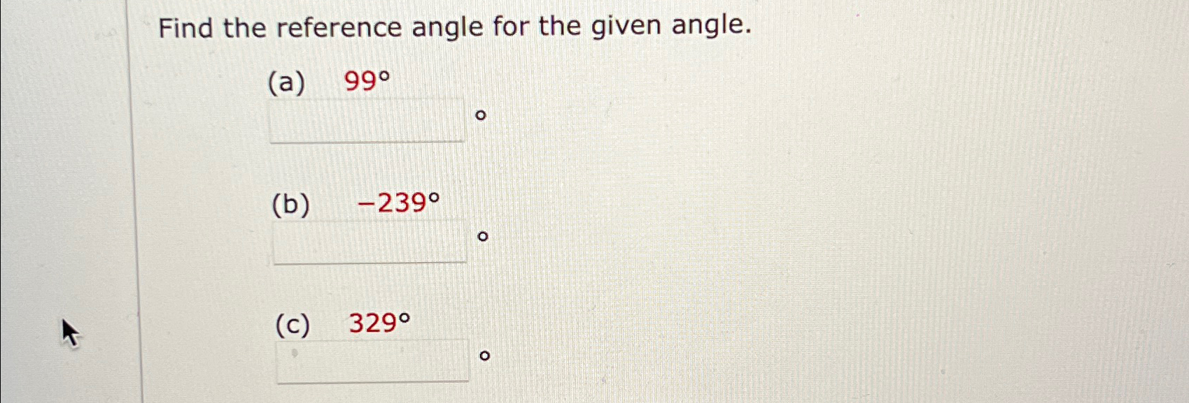 Solved Find the reference angle for the given | Chegg.com