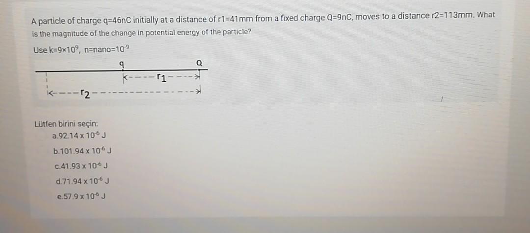Solved A particle of charge q=46nC initially at a distance | Chegg.com