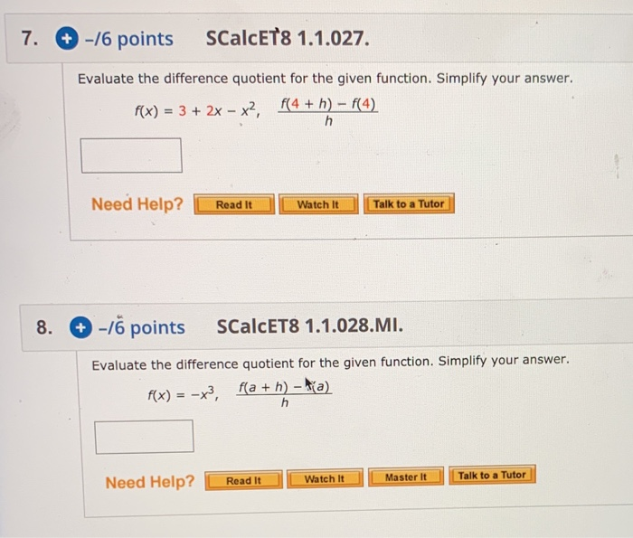 Solved 7. -/6 points CalcETS 1.1.027. Evaluate the | Chegg.com Solved 7. -/6 points CalcETS 1.1.027. Evaluate the | Chegg.com
