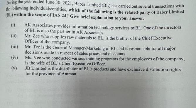 Solved During the year ended June 30,2021 , Baber Limited | Chegg.com