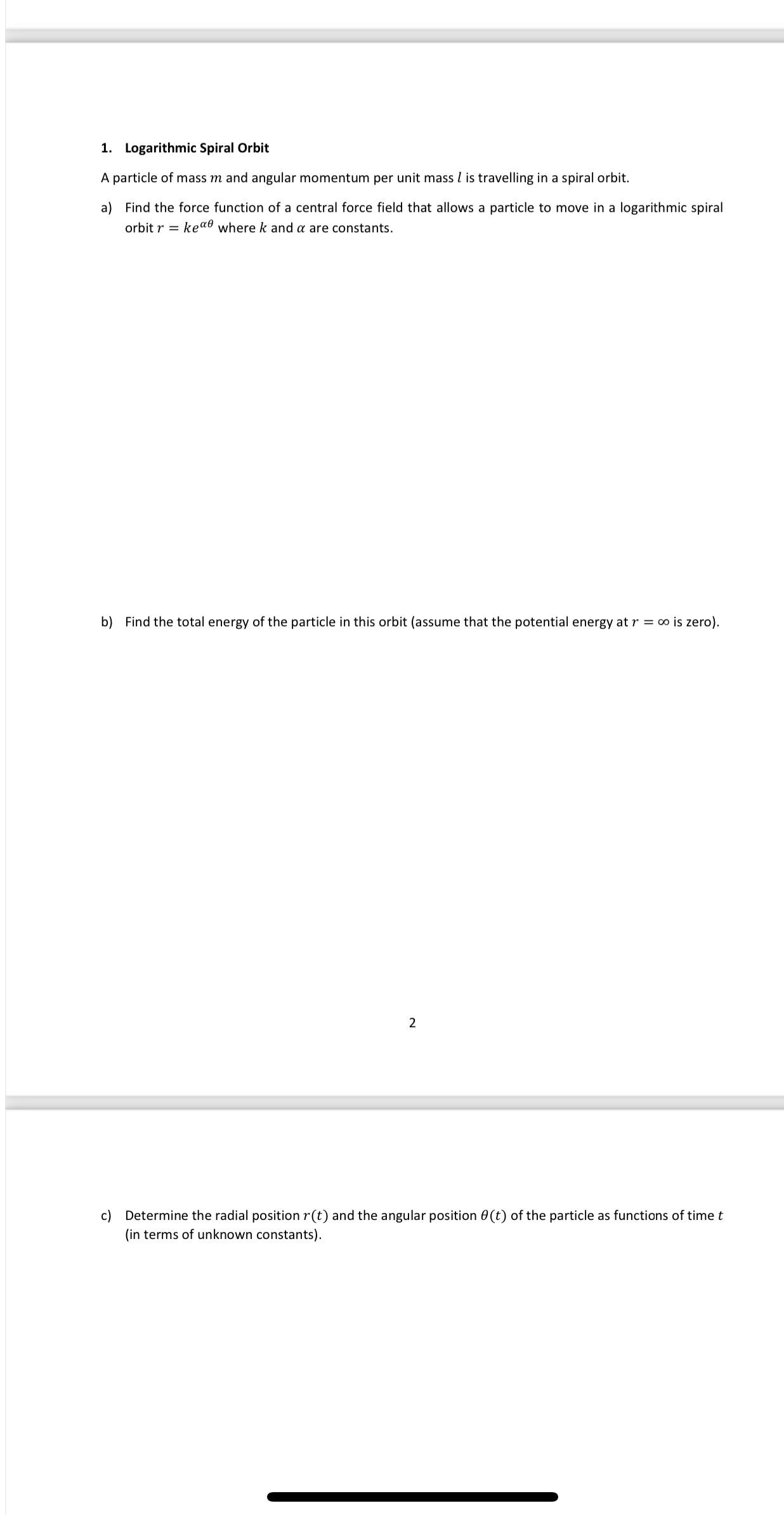 Solved Logarithmic Spiral OrbitA particle of mass m ﻿and | Chegg.com