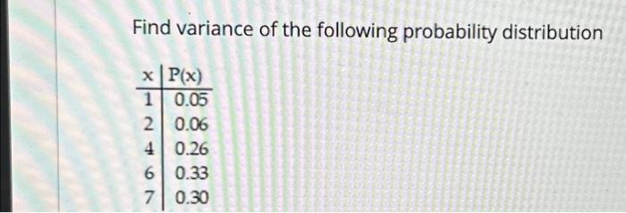 Solved Find variance of the following probability | Chegg.com