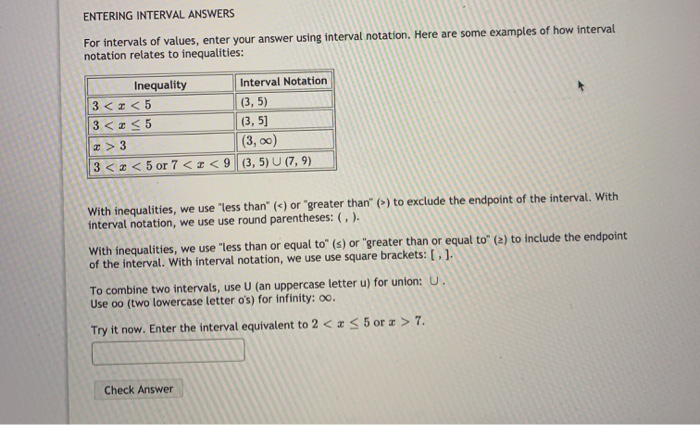 Solved ENTERING INTERVAL ANSWERS For intervals of values, | Chegg.com
