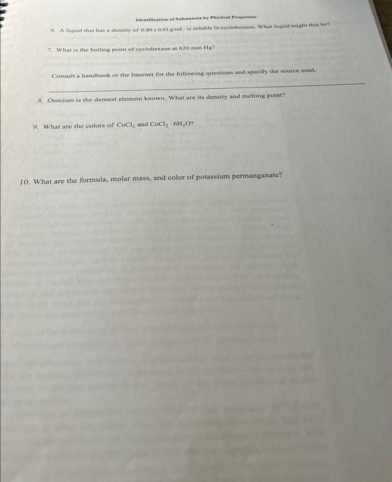 Identification of Substances by Physical Properties | Chegg.com