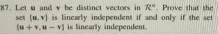 Solved 87. Let u and v be distinct vectors in Rn. Prove that | Chegg.com