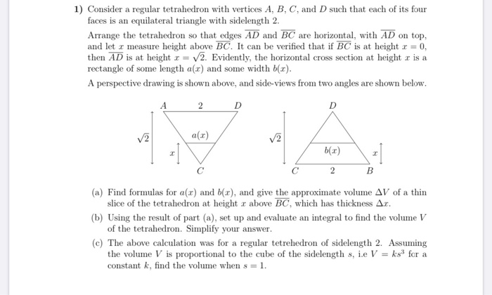 Solved 1) Consider a regular tetrahedron with vertices A, B, | Chegg.com