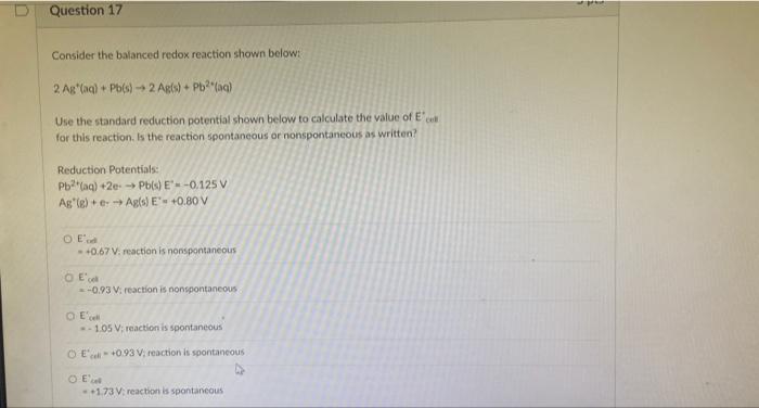Solved Consider the balanced redox reaction shown below: | Chegg.com