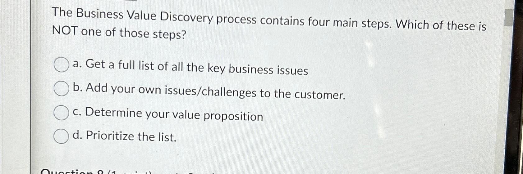 Solved The Business Value Discovery process contains four | Chegg.com
