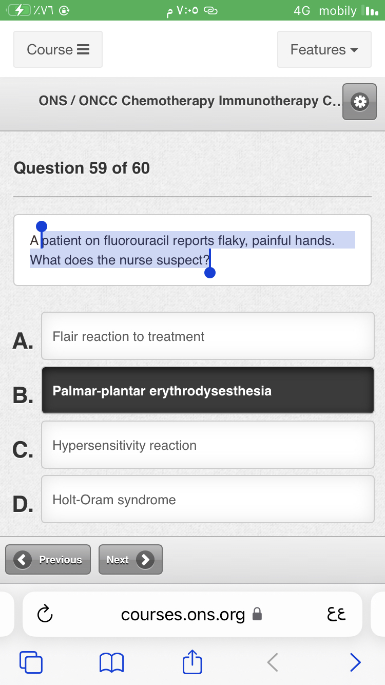 Solved ONS / ﻿ONCC Chemotherapy Immunotherapy C..Question 59 | Chegg.com