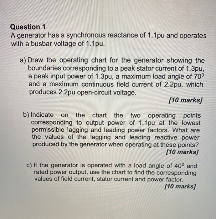Question 1 A generator has a synchronous reactance of | Chegg.com